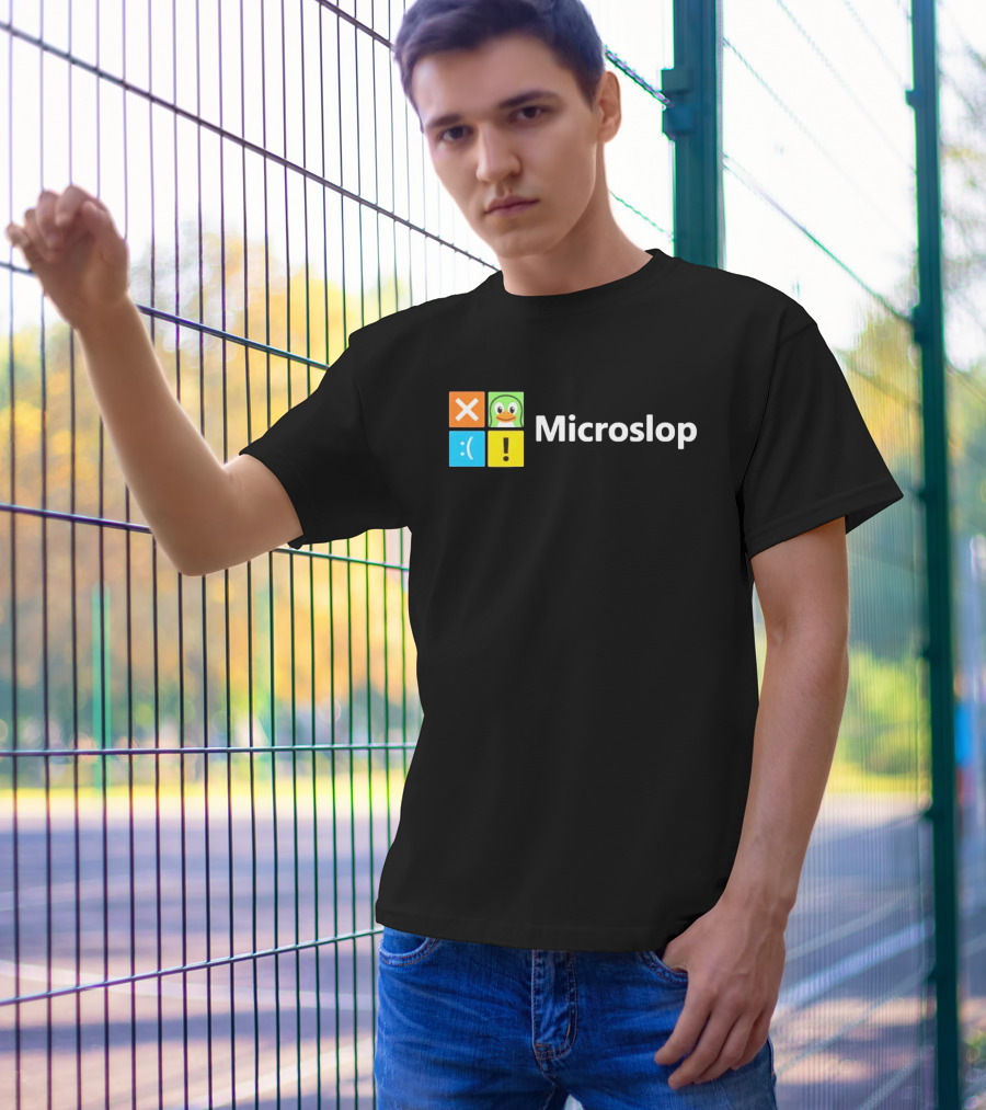 Microslop Parody Tech Developer Icons Linux Microsoft Windows T-Shirt
