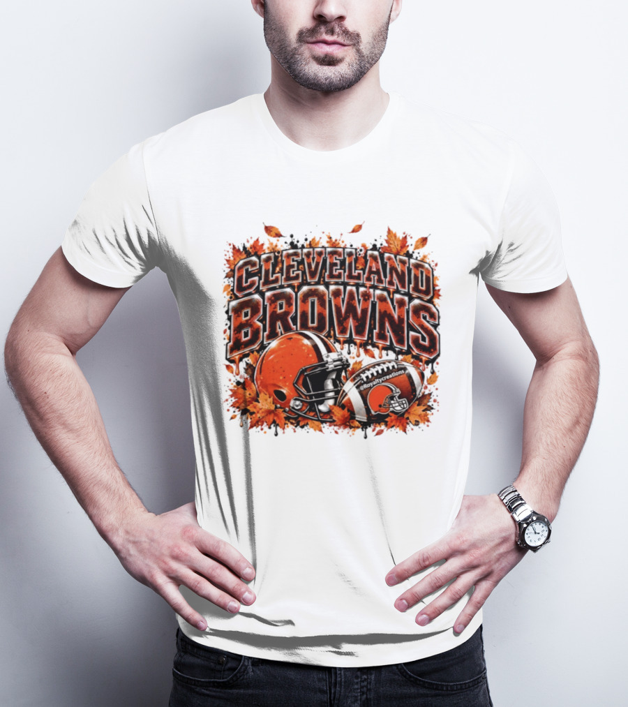 Cleveland Browns Football Helmet Autumn Leaves Halloween 2026 T-Shirt