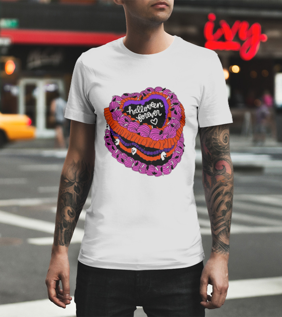 Halloween Forever Heart Cake Spooky Goth Aesthetic Skeleton Decor T-Shirt