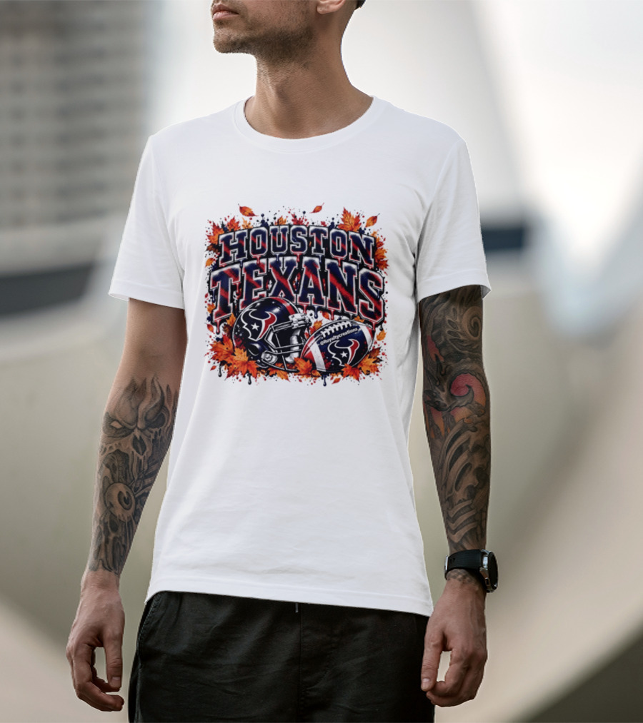 Houston Texans Football Helmet Autumn Leaves 2026 T-Shirt