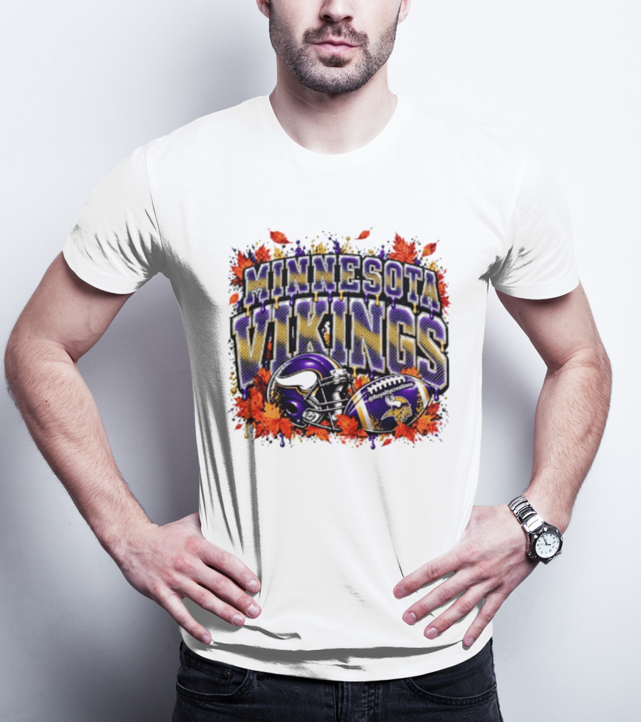 Minnesota Vikings Football Helmet Autumn Leaves Halloween 2026 T-Shirt