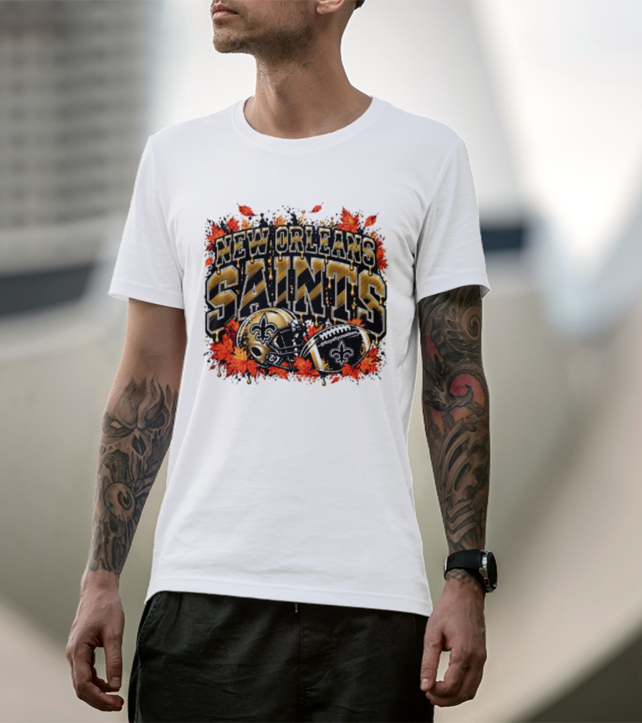 New Orleans Saints Football Helmet Autumn Leaves Halloween 2026 T-Shirt