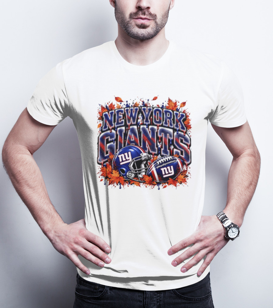New York Giants Football Helmet Autumn Leaves Halloween 2026 T-Shirt
