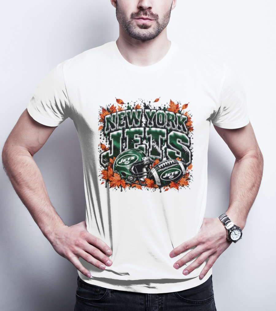 New York Jets Football Helmet Autumn Leaves Halloween 2026 T-Shirt