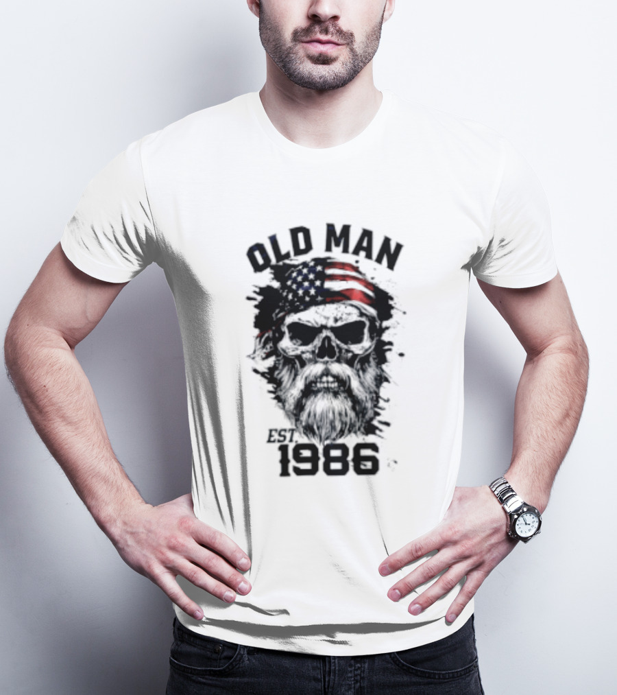 Old Man Est 1986 Skull American Flag Bandana T-Shirt