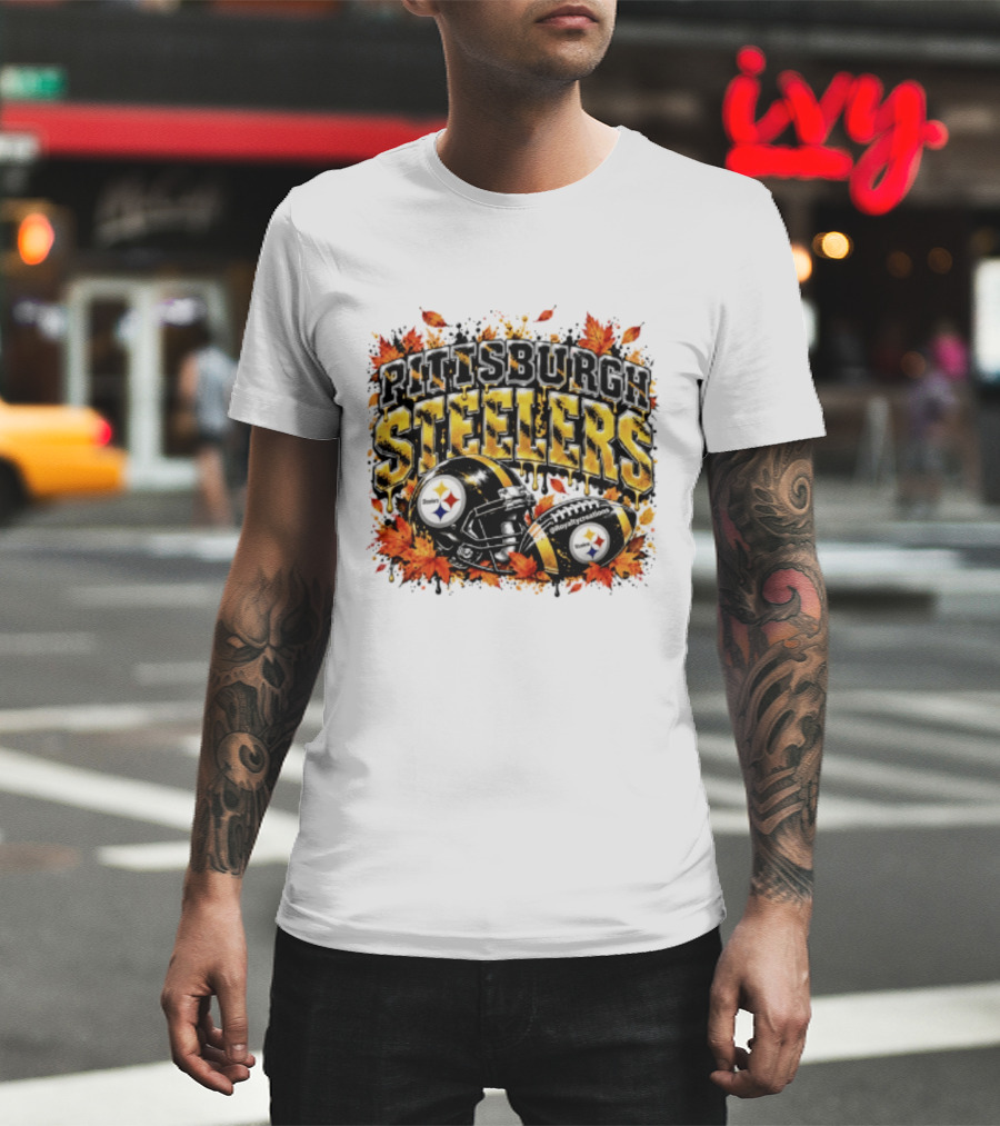 Pittsburgh Steelers Football Helmets Autumn Leaves Halloween 2026 T-Shirt