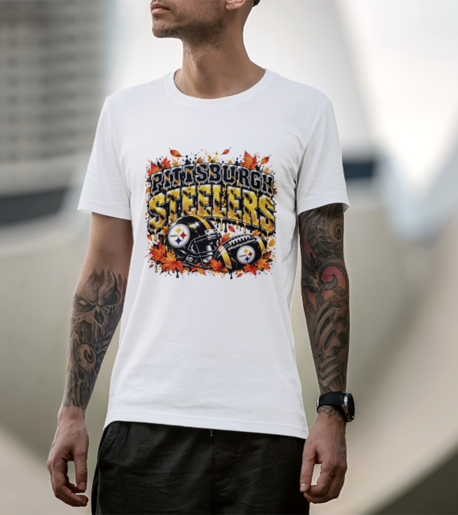 Pittsburgh Steelers Football Helmets Autumn Leaves Halloween 2026 T-Shirt