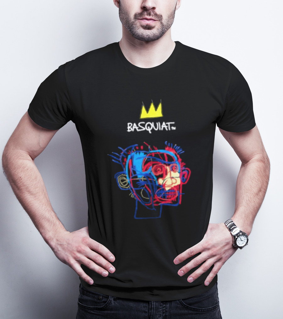 Basquiat Crown Street Face Art With Yellow Crown T-Shirt