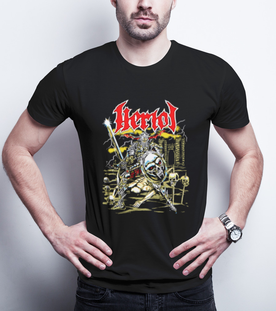 Herol Fantasy Knight Skull Shield Sword Adventure T-Shirt
