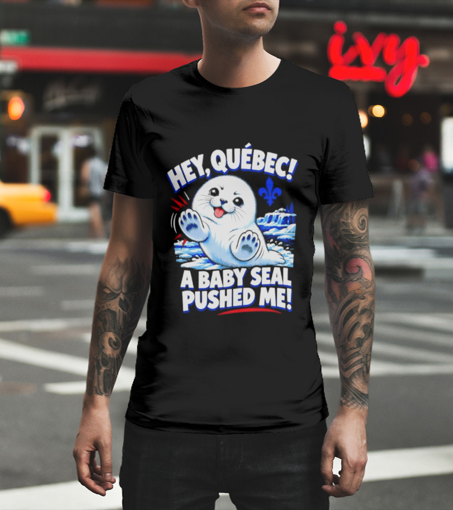 Hey Quebec A Baby Seal Pushed Me Cute Harp Seal Iceberg Splash T-Shirt