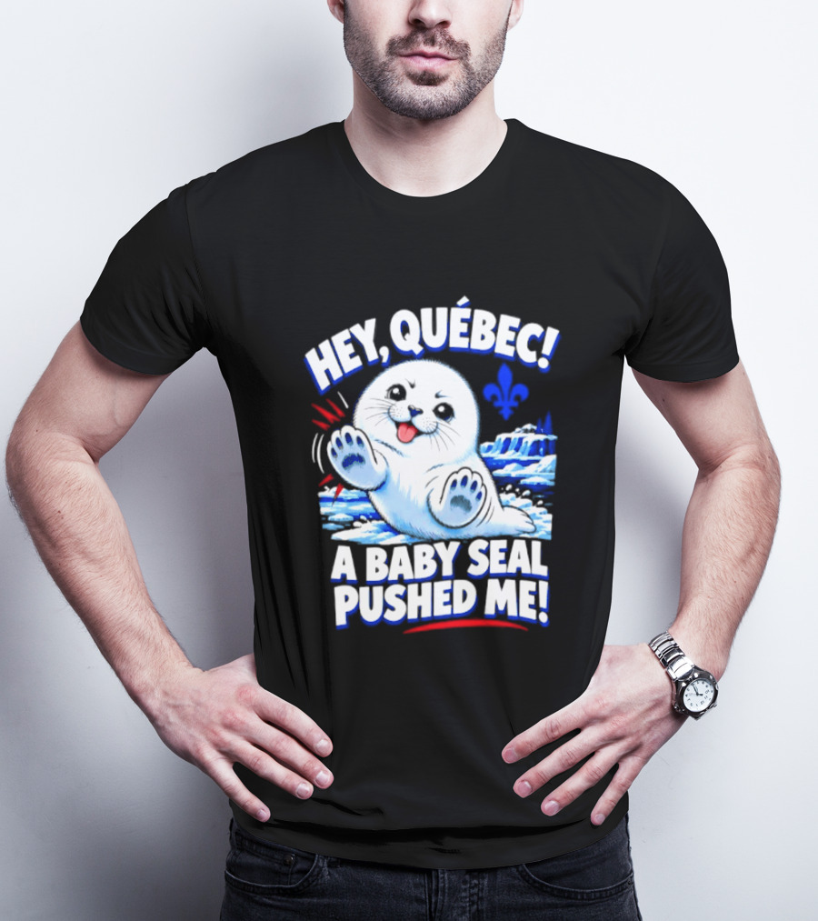 Hey Quebec A Baby Seal Pushed Me Cute Harp Seal Iceberg Splash T-Shirt