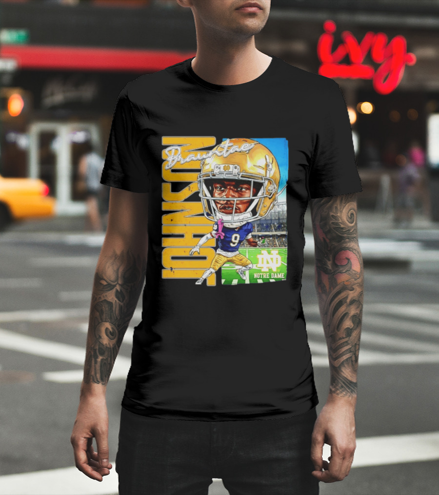 Notre Dame NCAA Football Brauntae Johnson 9 Caricature T-Shirt