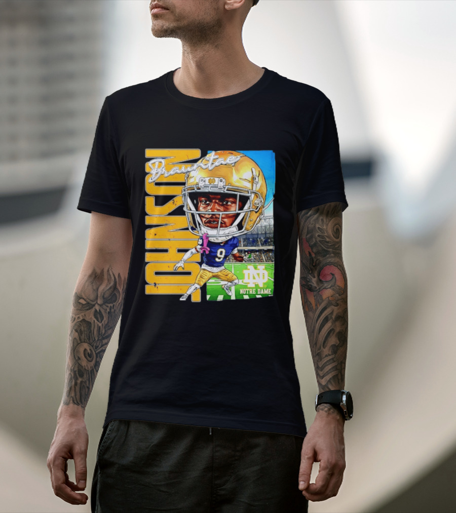 Notre Dame NCAA Football Brauntae Johnson 9 Caricature T-Shirt