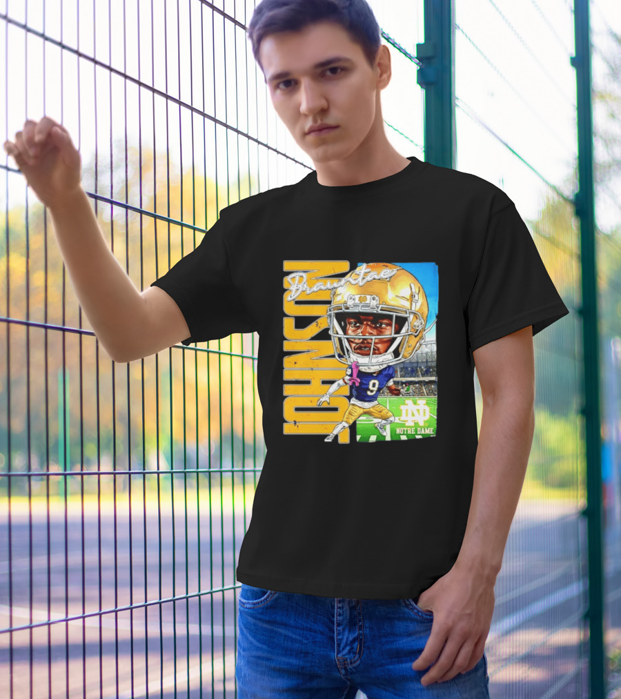 Notre Dame NCAA Football Brauntae Johnson 9 Caricature T-Shirt