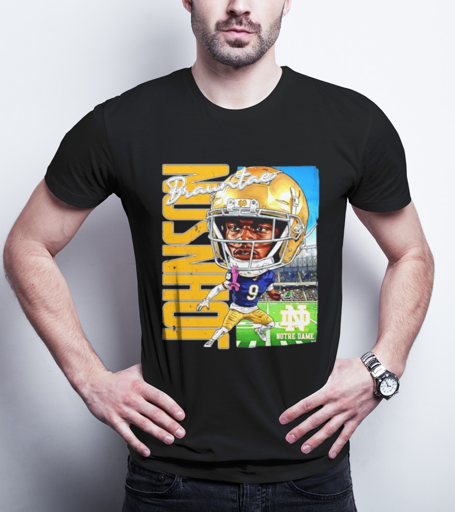 Notre Dame NCAA Football Brauntae Johnson 9 Caricature T-Shirt