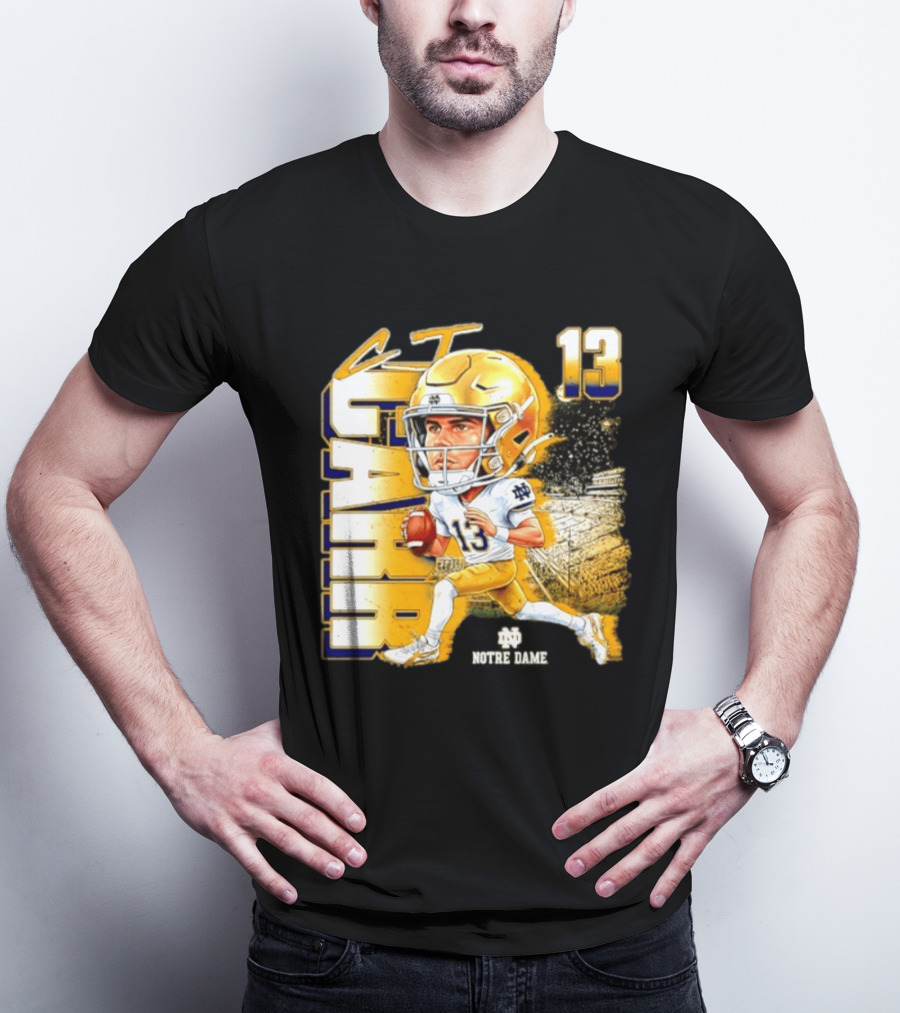 CJ Carr 13 Notre Dame Fighting Irish Football Player Caricature T-Shirt