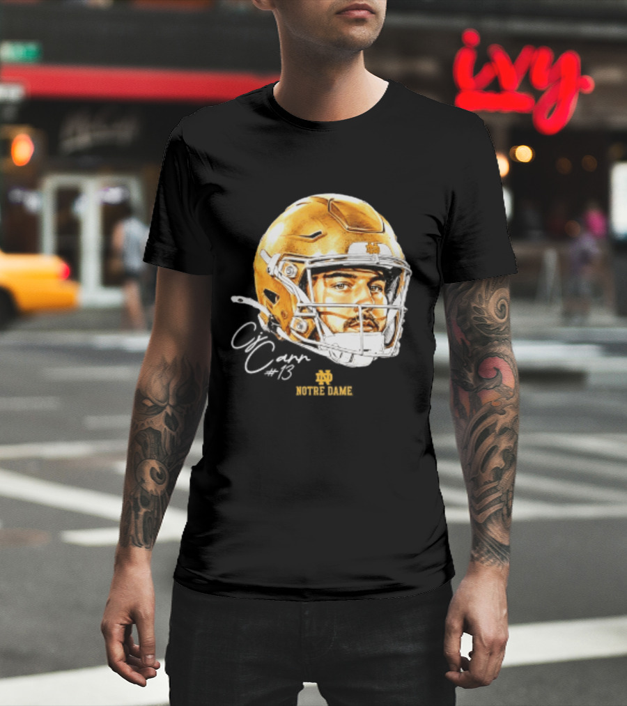 Notre Dame Football CJ Carr 13 NCAA Swag Helmet T-Shirt