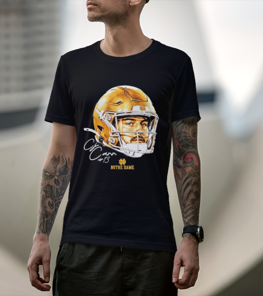 Notre Dame Football CJ Carr 13 NCAA Swag Helmet T-Shirt