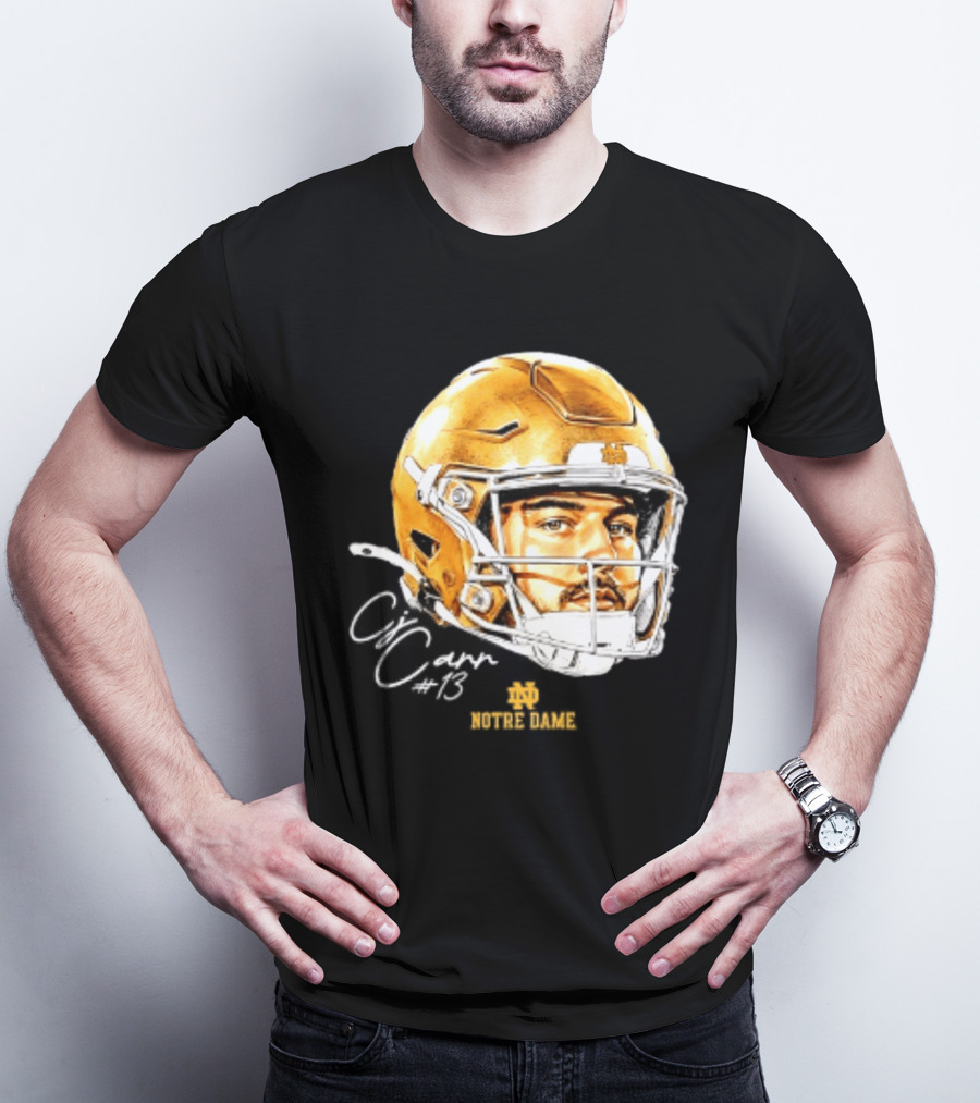 Notre Dame Football CJ Carr 13 NCAA Swag Helmet T-Shirt