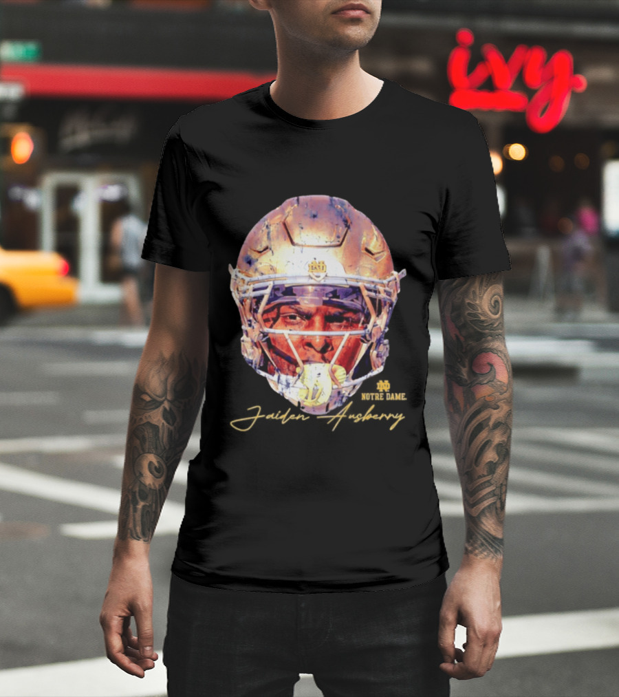 Notre Dame NCAA Football Helmet Jaiden Ausberry Swag Head T-Shirt