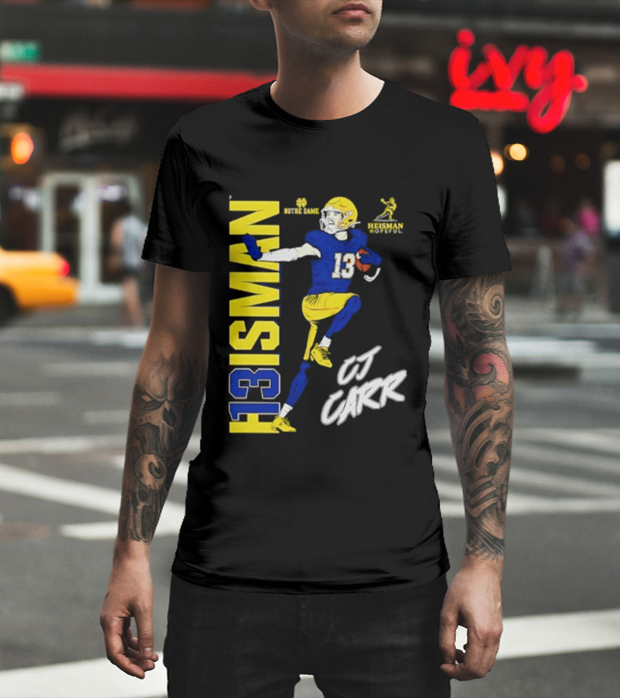 Notre Dame Football CJ Carr Heisman 13 NCAA T-Shirt