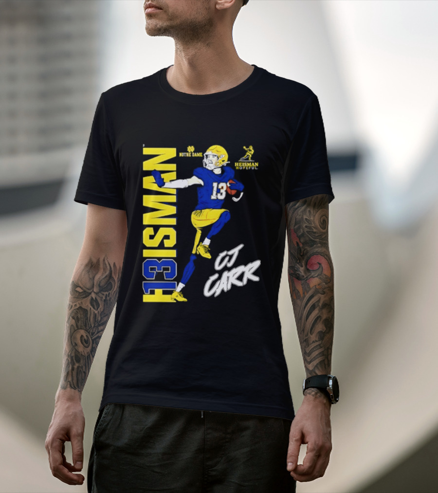 Notre Dame Football CJ Carr Heisman 13 NCAA T-Shirt