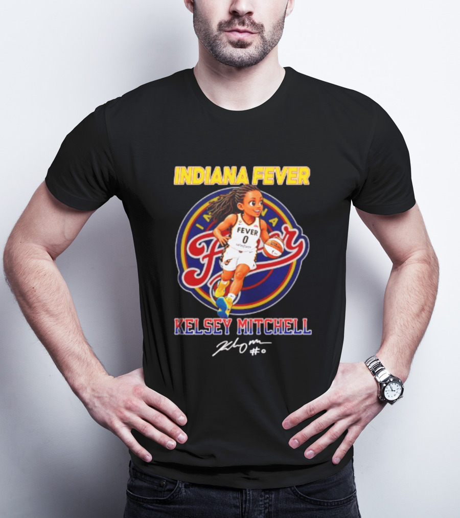 Indiana Fever Kelsey Mitchell Cartoon Basketball Player Signature T-Shirt