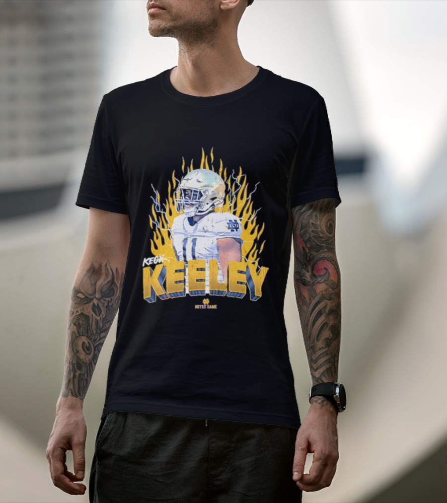 Notre Dame Football Keeley 11 NCAA Player Name Flame Burst T-Shirt