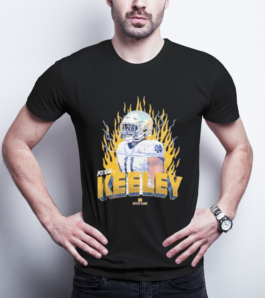 Notre Dame Football Keeley 11 NCAA Player Name Flame Burst T-Shirt