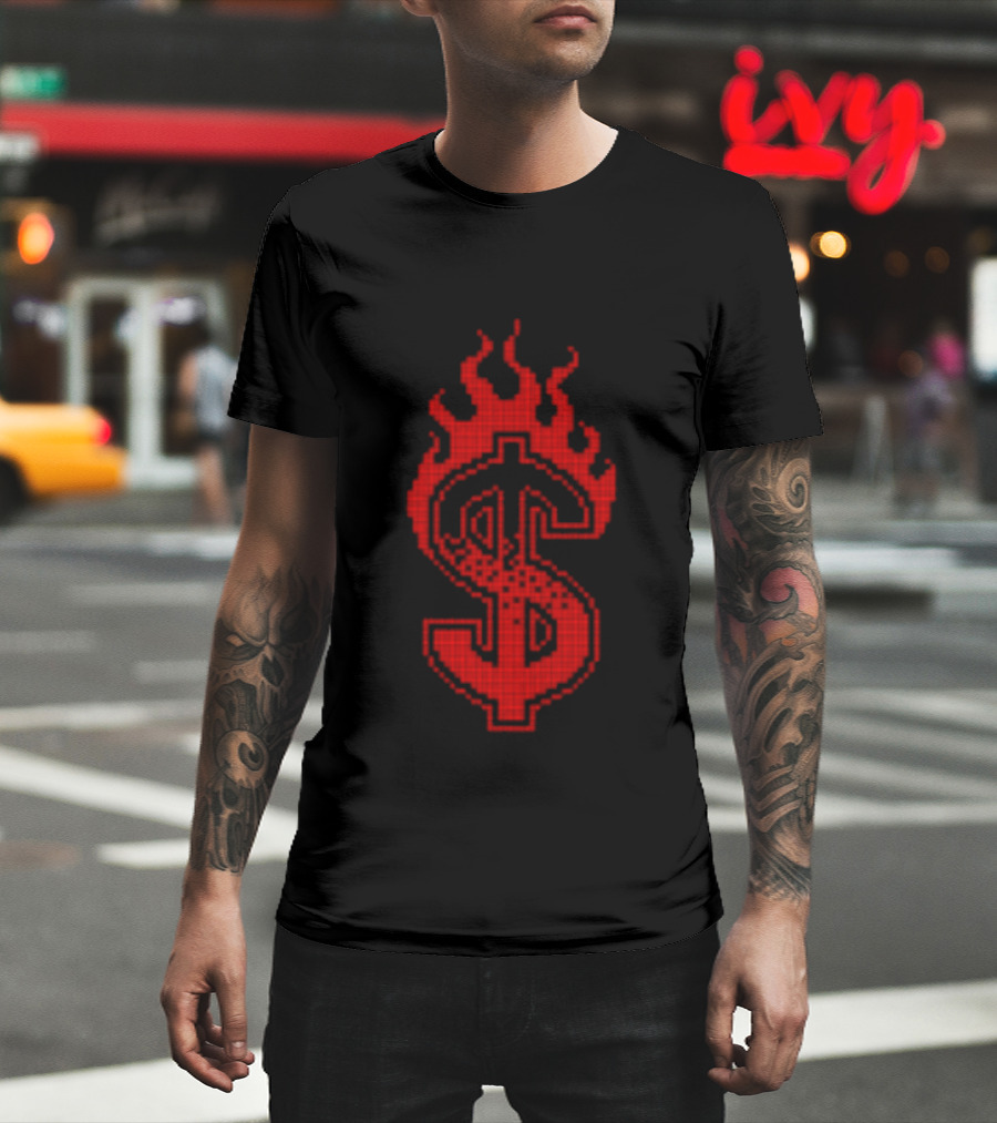 Lambrini Girls Band Store No Refunds Baby Black Flaming Dollar Sign T-Shirt