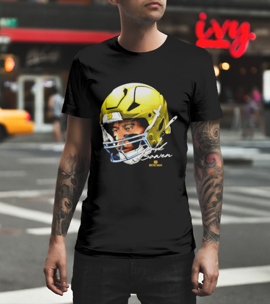 Notre Dame Drayk Bowen NCAA Football Headgear Fan Gear T-Shirt