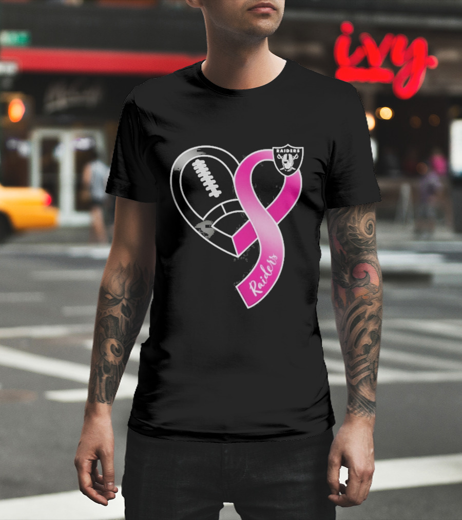 Las Vegas Raiders Breast Cancer Awareness Heart And Ribbon 2026 T-Shirt