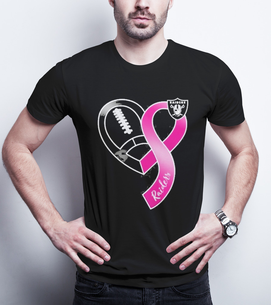 Las Vegas Raiders Breast Cancer Awareness Heart And Ribbon 2026 T-Shirt