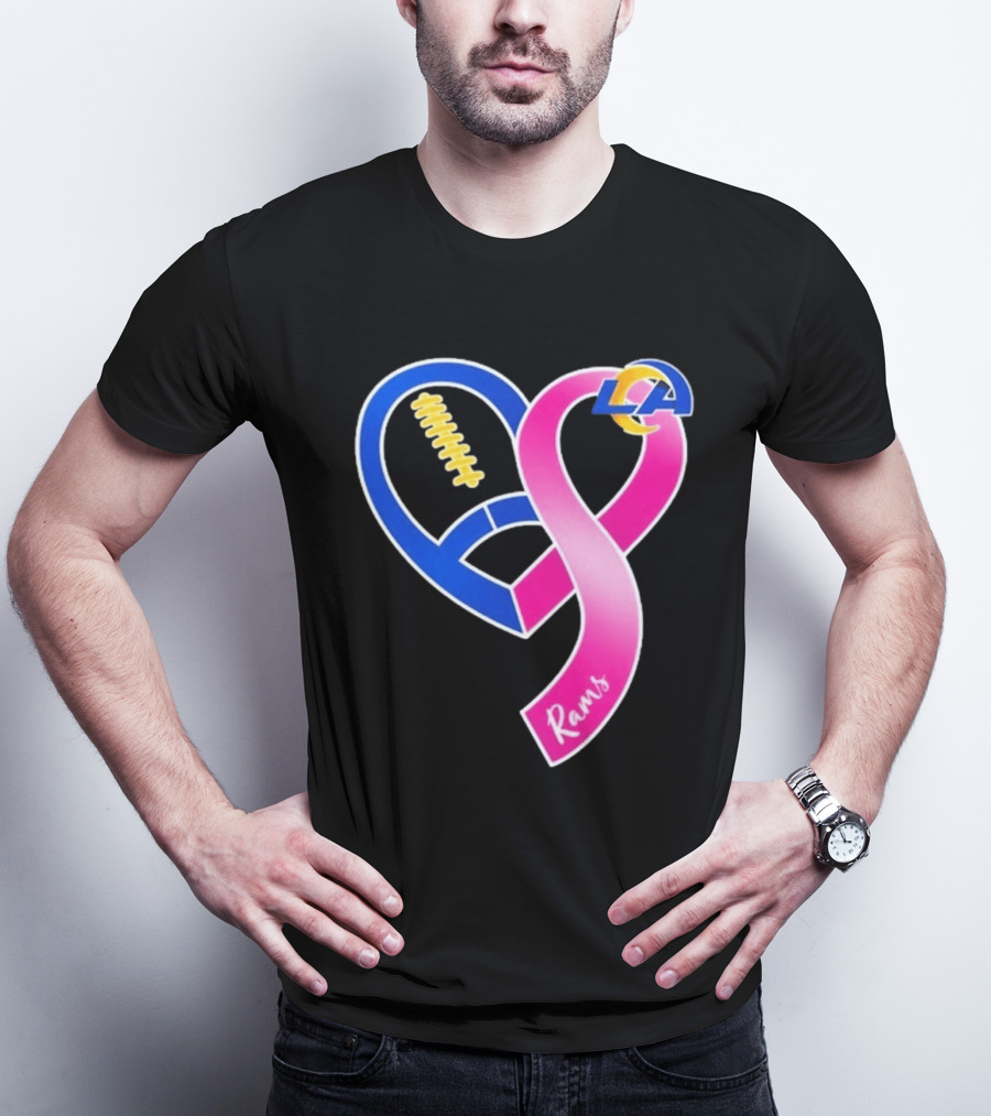 Los Angeles Rams Breast Cancer Awareness LA Ribbon Heart 2026 T-Shirt