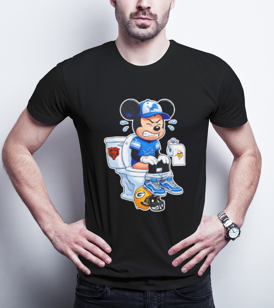 Detroit Lions Mickey Toilet Beating Bears Vikings Packers Football T-Shirt