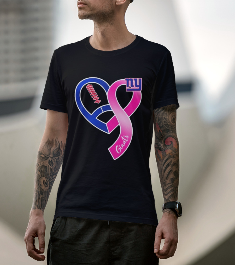 New York Giants Pink Heart Ribbon Breast Cancer Awareness 2026 T-Shirt