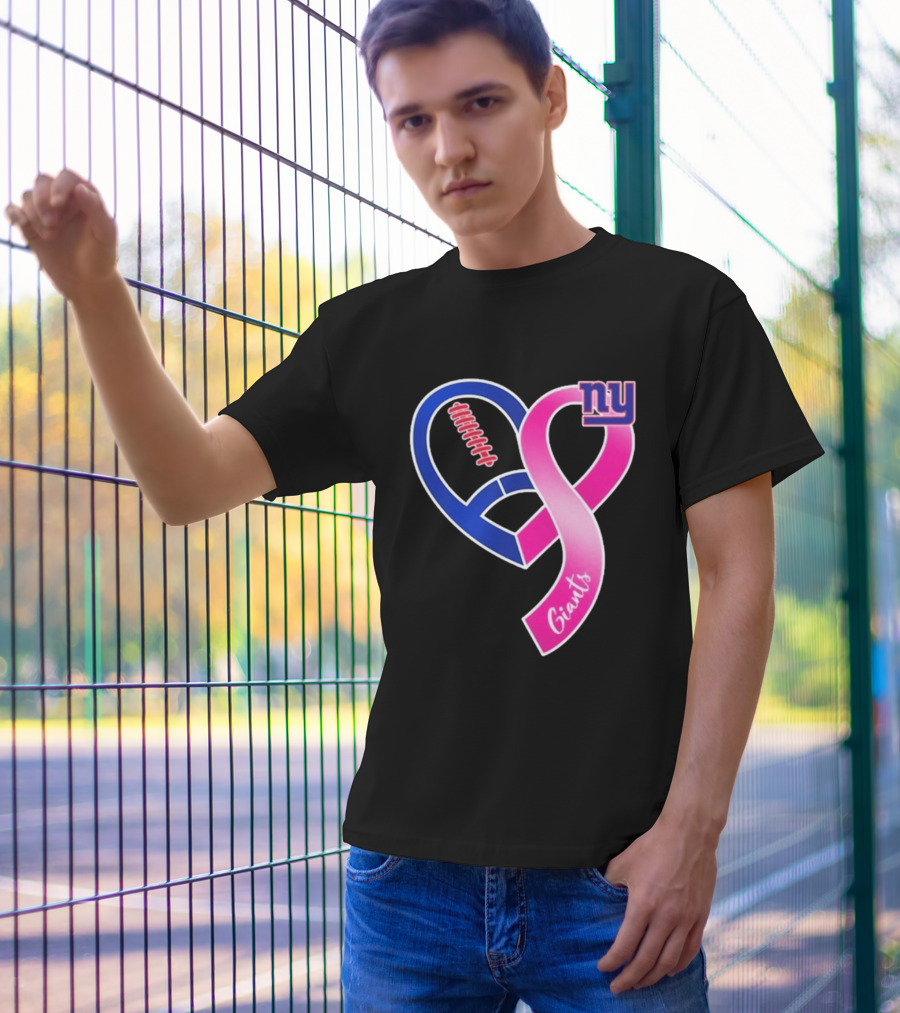 New York Giants Pink Heart Ribbon Breast Cancer Awareness 2026 T-Shirt