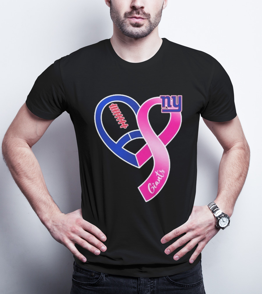 New York Giants Pink Heart Ribbon Breast Cancer Awareness 2026 T-Shirt