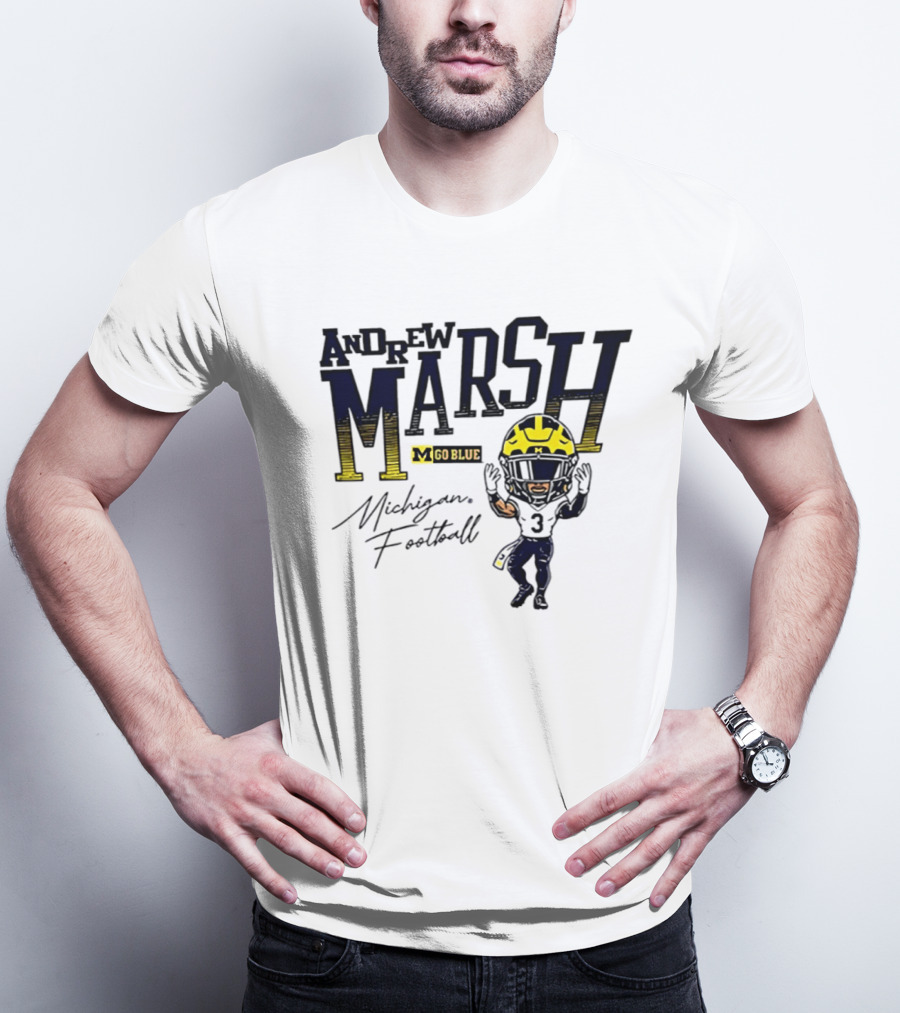 Andrew Marsh Go Blue Michigan Football Player Caricature T-Shirt