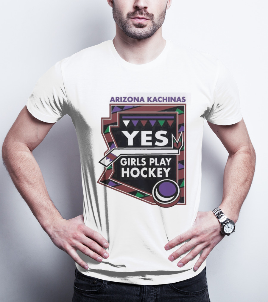 Arizona Kachinas Yes Girls Play Hockey Hockey Stick Circle Triangles T-Shirt