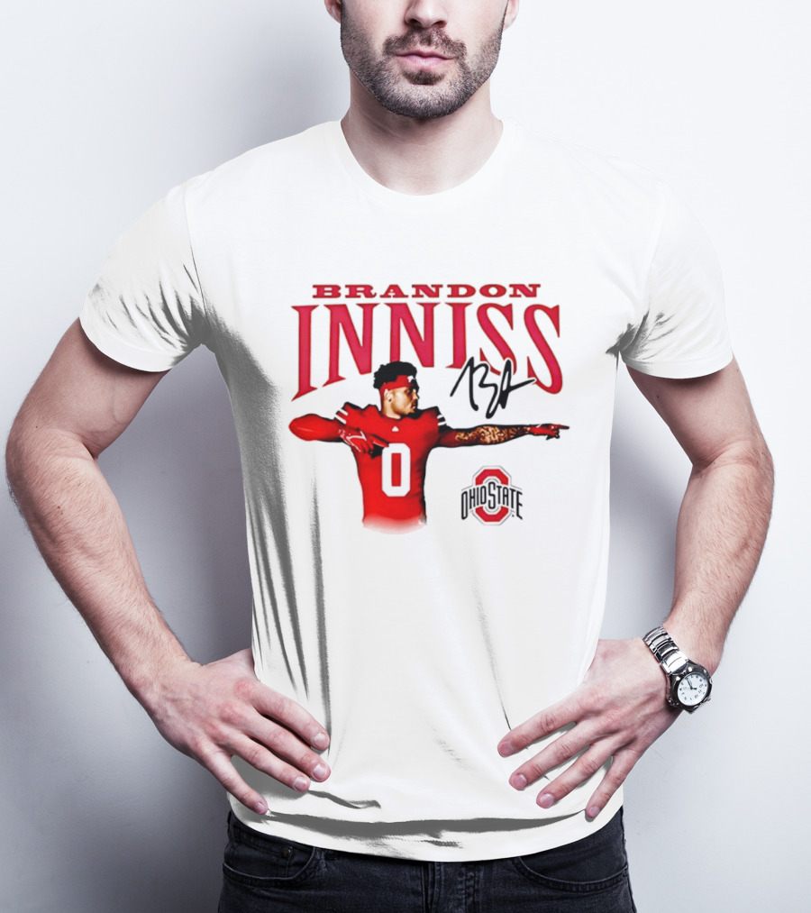 Brandon Inniss Ohio State Buckeyes Football Player Number 0 Action Pose Signature T-Shirt