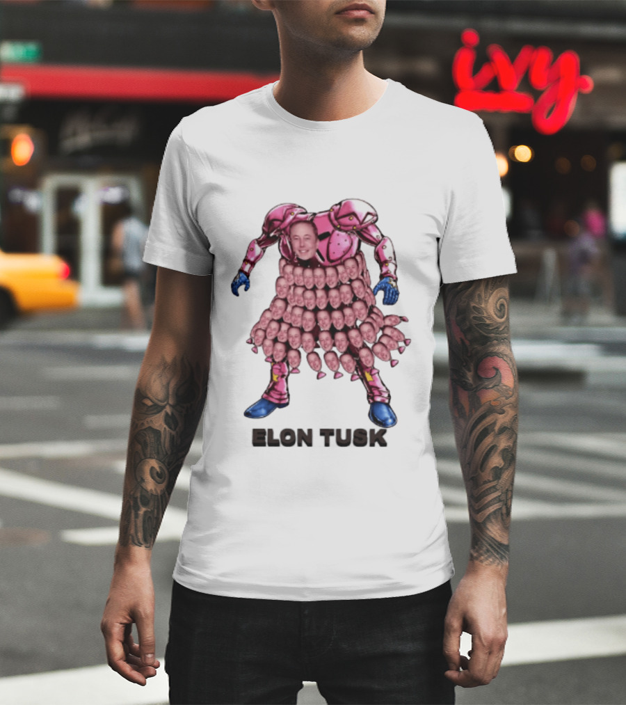 Elon Tusk Pink Armor Mosaic Elon Musk Faces T-Shirt