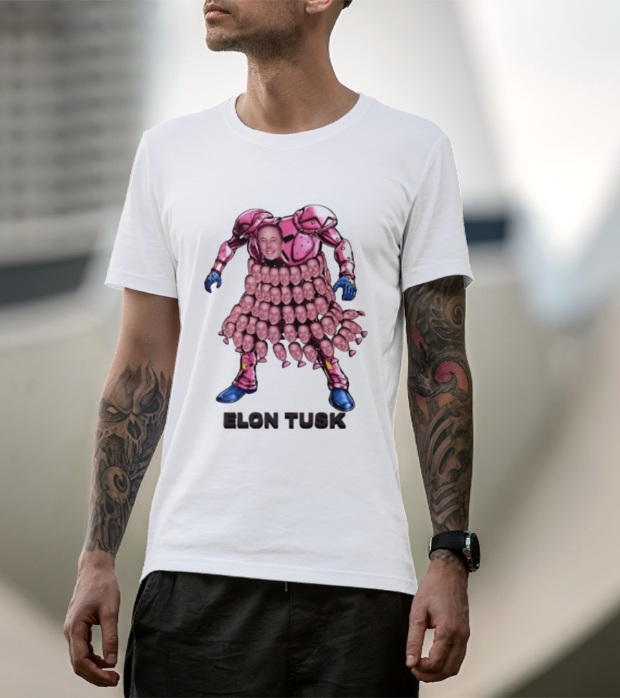 Elon Tusk Pink Armor Mosaic Elon Musk Faces T-Shirt