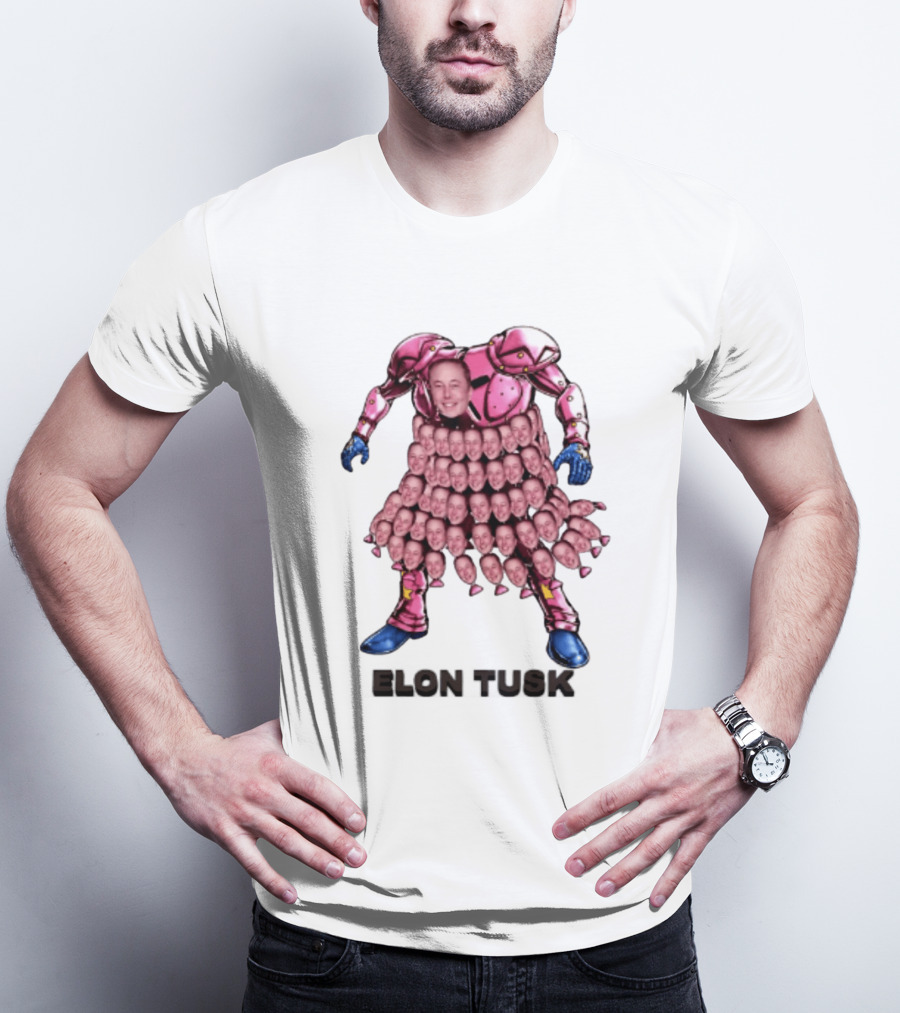 Elon Tusk Pink Armor Mosaic Elon Musk Faces T-Shirt