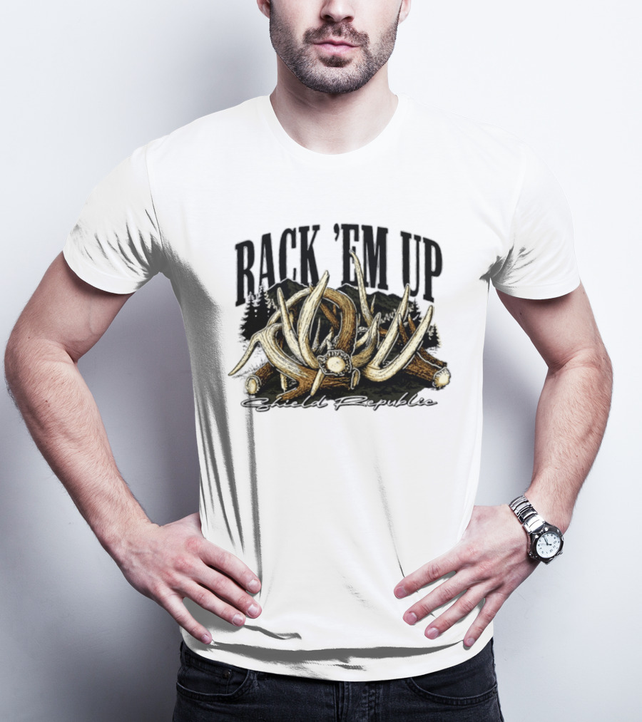 Rack 'Em Up Deer Antlers Hunting Shield Republic T-Shirt