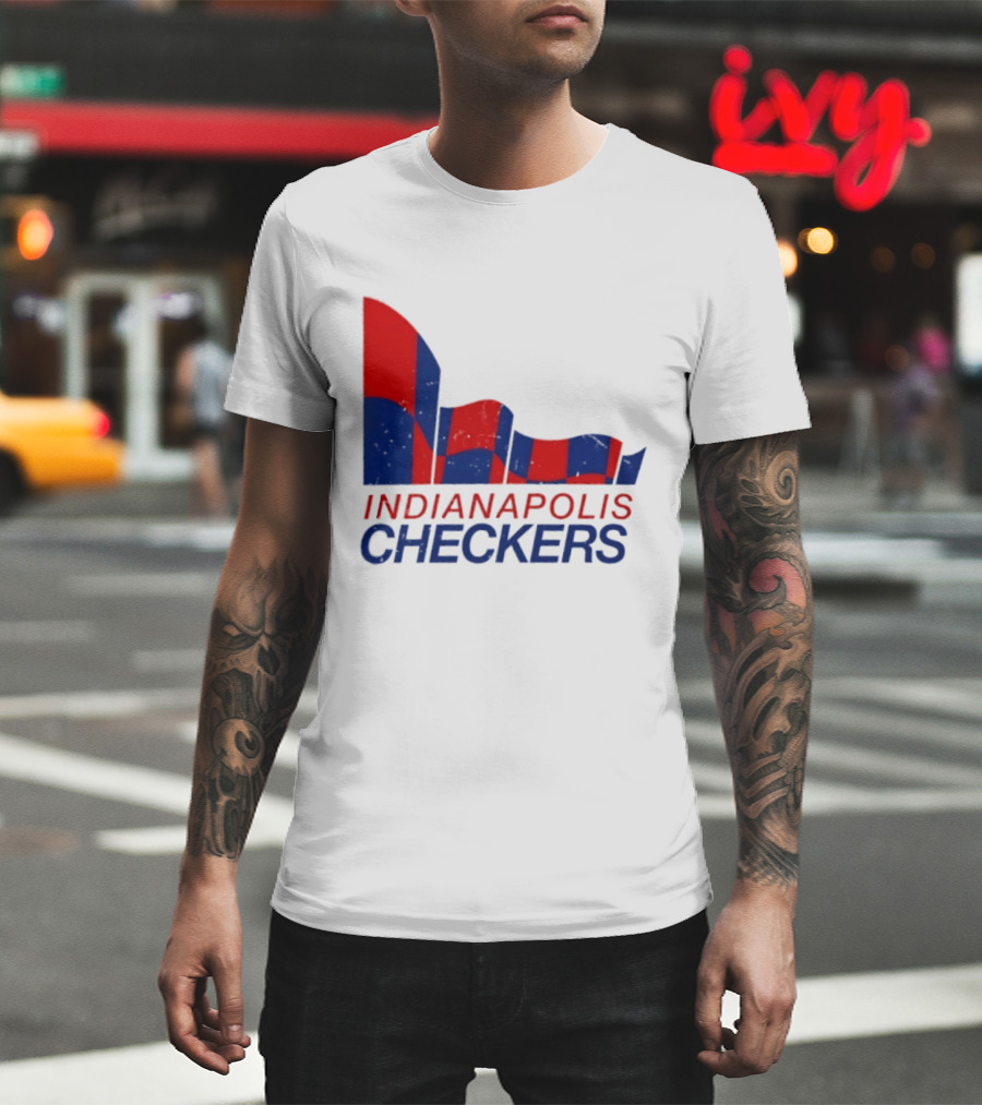 Indianapolis Checkers Vintage Hockey Team Red And Blue Flag T-Shirt