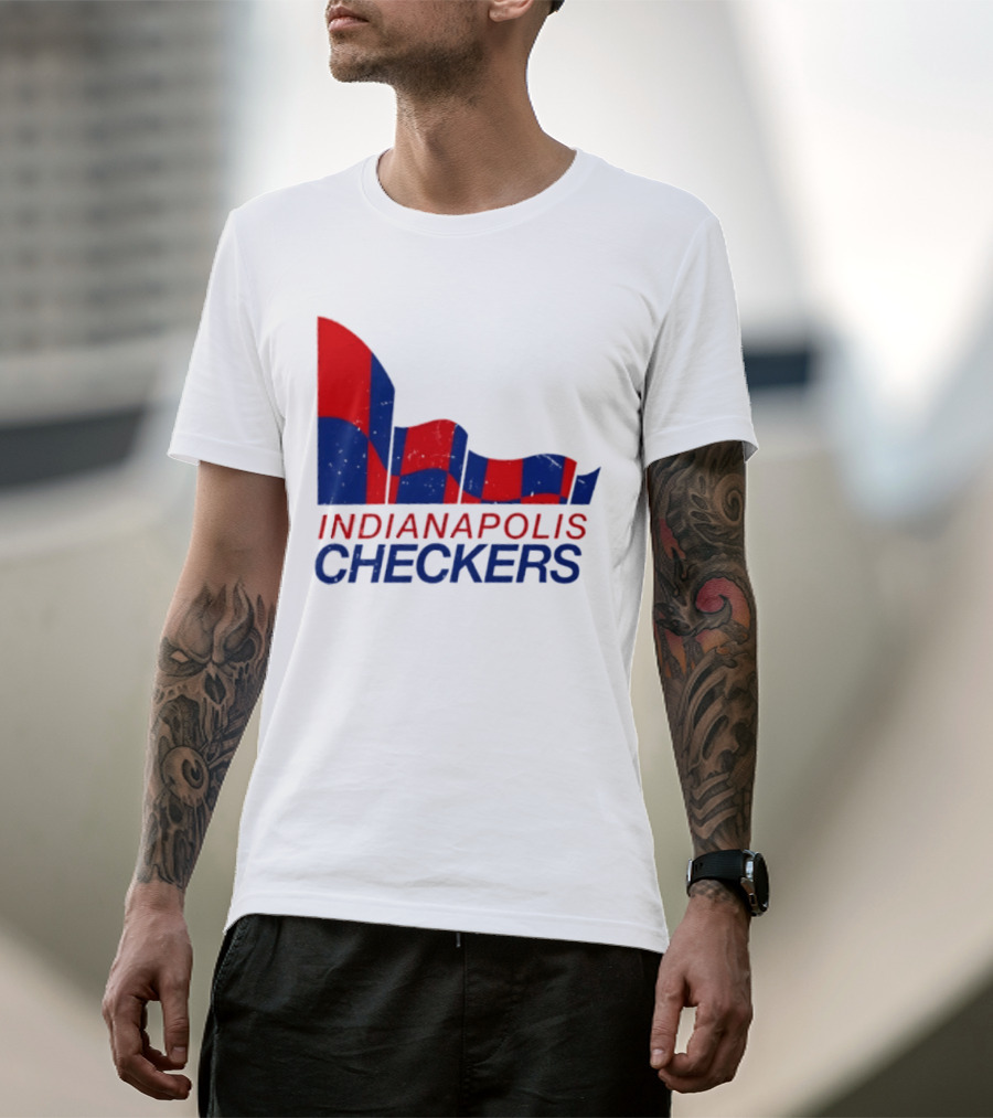 Indianapolis Checkers Vintage Hockey Team Red And Blue Flag T-Shirt