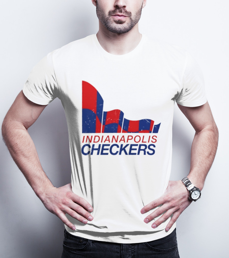 Indianapolis Checkers Vintage Hockey Team Red And Blue Flag T-Shirt