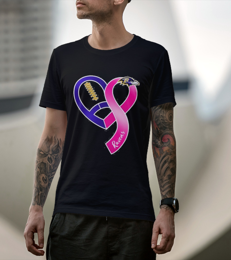 Baltimore Ravens Breast Cancer Awareness Heart Ribbon 2026 T-Shirt