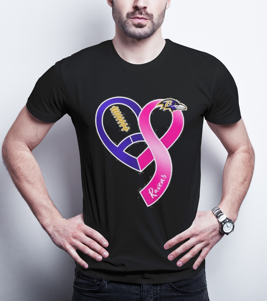 Baltimore Ravens Breast Cancer Awareness Heart Ribbon 2026 T-Shirt